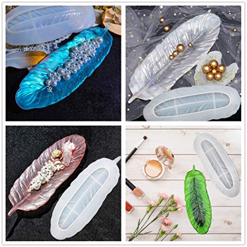 Ahn'Qiraj 2PCS Resin Tray Mold, Resin Feather Shaped Molds Silicone Tray Mold Resin Jewelry Tray Mold Resin for Holding Keychains, Rings Jewelry and DIY Craft Tray Gifts for Woman