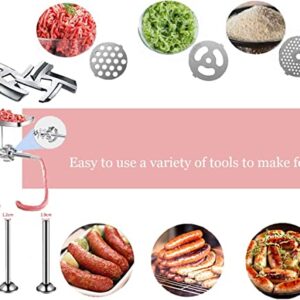 Metal Food Grinder Attachment for KitchenAid Stand Mixers， Meat Grinder Kitchen Aid Asseccories for KitchenAid，Includes 2 Sausage Stuffer Tubes, 4 Grinding Plates，Silver