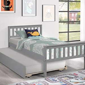 Twin Platform Bed with Trundle, Solid Wood Bed Frame with Headboard, Footboard for Teens Boys Girls,No Box Spring Needed (Grey)