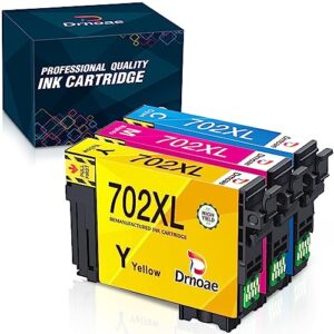 drnoae 702xl ink cartridge remanufactured 702xl color ink cartridge replacement for epson 702xl 702 t702xl to use with workforce pro wf-3720 wf-3730 wf-3733 printer (1cyan, 1yellow, 1magenta, 3 pack)