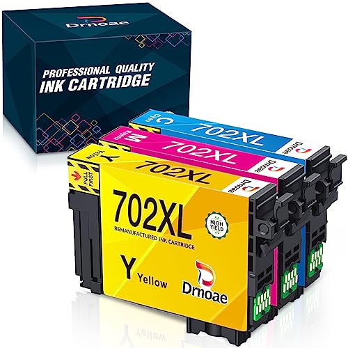 Drnoae 702XL Ink Cartridge Remanufactured 702xl Color Ink Cartridge Replacement for Epson 702XL 702 T702XL to use with Workforce Pro WF-3720 WF-3730 WF-3733 Printer (1Cyan, 1Yellow, 1Magenta, 3 Pack)