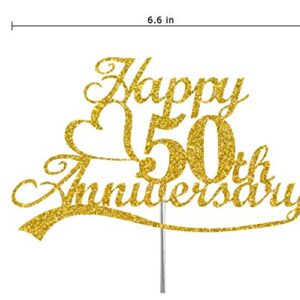 50th Anniversary Cake Topper Gold Glitter, 50 Wedding Anniversary Party Decoration Ideas, Premium Quality, Sturdy Doubled Sided Glitter, Acrylic Stick. Made in USA (50th Gold)