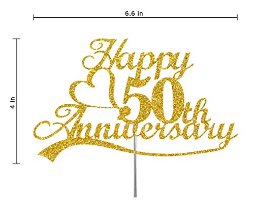 50th Anniversary Cake Topper Gold Glitter, 50 Wedding Anniversary Party Decoration Ideas, Premium Quality, Sturdy Doubled Sided Glitter, Acrylic Stick. Made in USA (50th Gold)