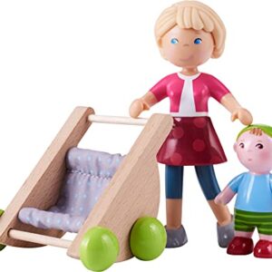 HABA Little Friends Mom Melanie and Baby Liam Dollhouse Figures with Stroller