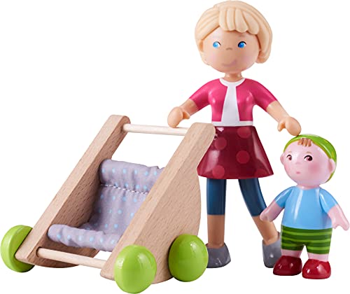 HABA Little Friends Mom Melanie and Baby Liam Dollhouse Figures with Stroller