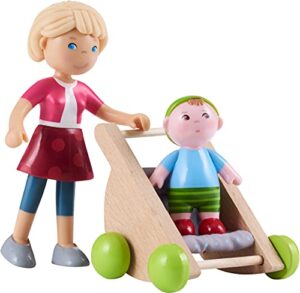 haba little friends mom melanie and baby liam dollhouse figures with stroller