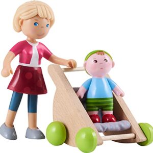 HABA Little Friends Mom Melanie and Baby Liam Dollhouse Figures with Stroller