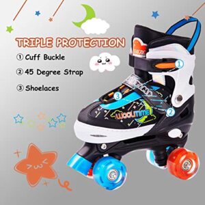 Woolitime Adjustable Roller Skates for Girls and Boys, 4 Size Adjustable Toddler Roller Skates for Kids with All Wheels Light Up, Patines para Niñas Niños