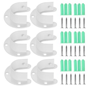 ownmy 6 packs closet rod end supports curtain flange rod holder 1-1/4" diameter, u shaped stainless steel closet pole sockets opening flange rod bracket for closet shelf wardrobe shower curtain, white