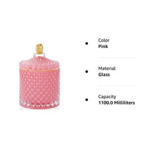 EVEREST GLOBAL European Glass Storage Jar Candy Bowl with Cover Sugar Cans Sugar Bowl with Lid Diamond Candy Box Jewelry Storage Jar Kitchen Storage Jar (Pink, D 3.35" H 5.12")