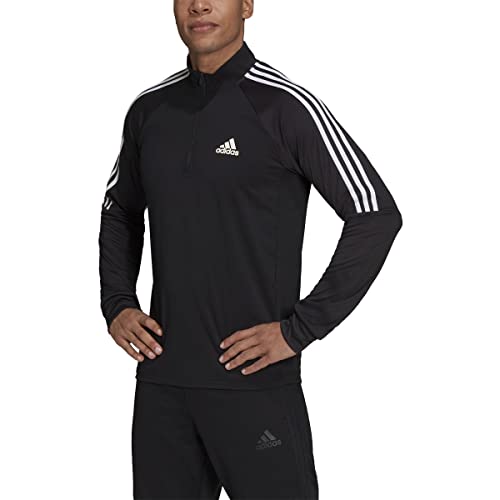 adidas Men's AEROREADY Sereno Cut 3-Stripes Slim 1/4-Zip Training Top, Black/White, Medium