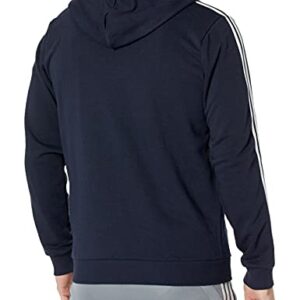 adidas Men's Essentials French Terry 3-Stripes Full-Zip Hoodie, Legend Ink/White, Medium