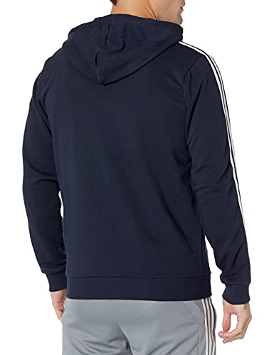 adidas Men's Essentials French Terry 3-Stripes Full-Zip Hoodie, Legend Ink/White, Medium