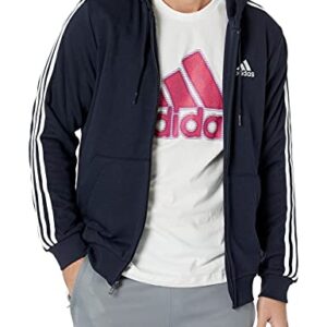 adidas Men's Essentials French Terry 3-Stripes Full-Zip Hoodie, Legend Ink/White, Medium