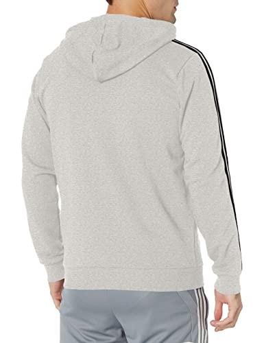 adidas Men's Essentials French Terry 3-Stripes Full-Zip Hoodie, Medium Grey Heather/Black