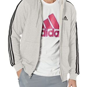 adidas Men's Essentials French Terry 3-Stripes Full-Zip Hoodie, Medium Grey Heather/Black