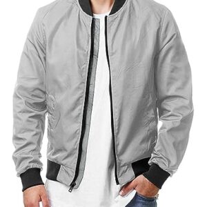 COOFANDY Mens Lightweight Bomber Jacket Classic Slim Fit Zipper Sportswear Jacket Light Coat Light Grey L