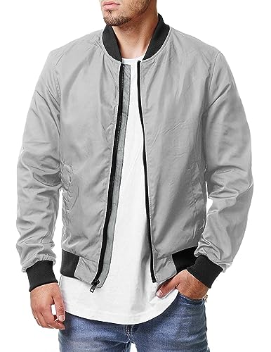 COOFANDY Mens Lightweight Bomber Jacket Classic Slim Fit Zipper Sportswear Jacket Light Coat Light Grey L