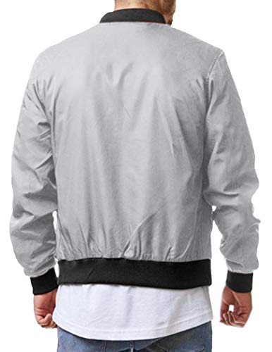 COOFANDY Mens Lightweight Bomber Jacket Classic Slim Fit Zipper Sportswear Jacket Light Coat Light Grey L