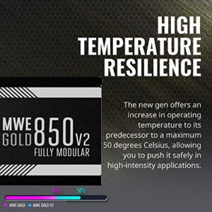 Cooler Master MWE Gold 850 V2 Full Modular, 850W, 80+ Gold Efficiency, 2 EPS Connectors, 120mm HDB Fan, Semi-fanless Operation, 5 Year Warranty