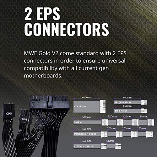 Cooler Master MWE Gold 850 V2 Full Modular, 850W, 80+ Gold Efficiency, 2 EPS Connectors, 120mm HDB Fan, Semi-fanless Operation, 5 Year Warranty