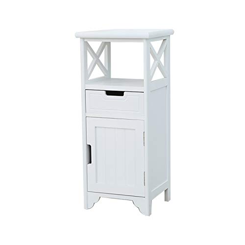 BECTSBEFF Tall End Table with Drawer and Doors(Fully Assembled), 30" Height Floor Standing Storage Cabinet with Shelf for Bathroom, Wood Side Table/Nightstand/Side Cabinet for Bedroom -White