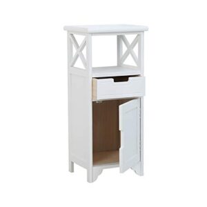 BECTSBEFF Tall End Table with Drawer and Doors(Fully Assembled), 30" Height Floor Standing Storage Cabinet with Shelf for Bathroom, Wood Side Table/Nightstand/Side Cabinet for Bedroom -White