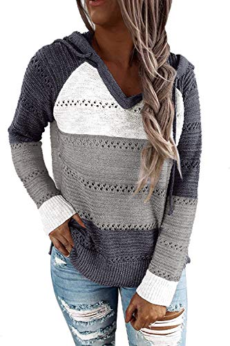 Womens Long Sleeve Tops Casual Color Block Sweater for Women Plus Size Grey XXL