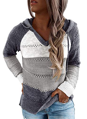 Womens Long Sleeve Tops Casual Color Block Sweater for Women Plus Size Grey XXL