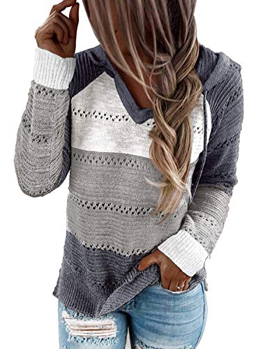 Womens Long Sleeve Tops Casual Color Block Sweater for Women Plus Size Grey XXL