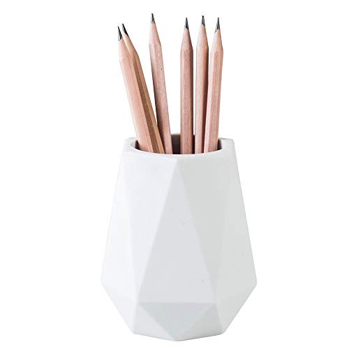 YOSCO Silicone Pen Holder Stand for Desk Cute Geometric Desk Pencil Cup Pot Desktop Organizer Makeup Brush Holder (White)