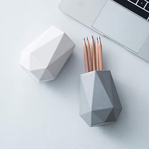 YOSCO Silicone Pen Holder Stand for Desk Cute Geometric Desk Pencil Cup Pot Desktop Organizer Makeup Brush Holder (White)