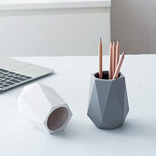 YOSCO Silicone Pen Holder Stand for Desk Cute Geometric Desk Pencil Cup Pot Desktop Organizer Makeup Brush Holder (White)