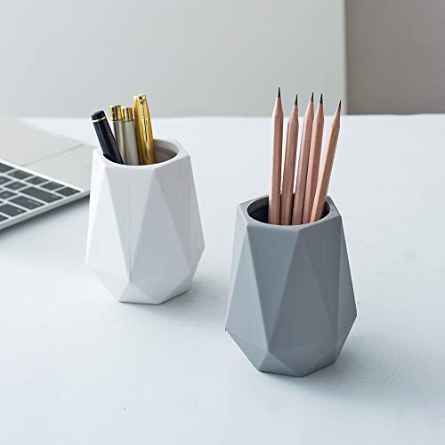 YOSCO Silicone Pen Holder Stand for Desk Cute Geometric Desk Pencil Cup Pot Desktop Organizer Makeup Brush Holder (White)