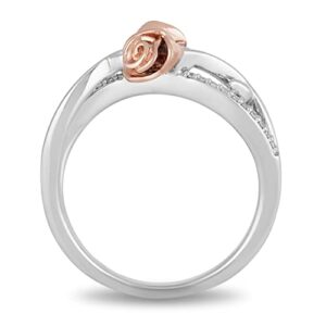 Jewelili Enchanted Disney Fine Jewelry 14K Rose Gold over Sterling Silver 1/10 Cttw Diamond Belle Rose Fashion Ring Size 5