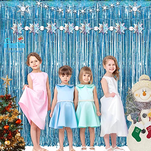 Blue Tinsel Curtain Party Backdrop - GREATRIL Foil Curtain Party Decor Photo Streamers Backdrop for Birthday/Baby Shower/Mermaid/Under The Sea/Ocean/Frozen Party Decorations - 1m x 2.5m - Pack of 2