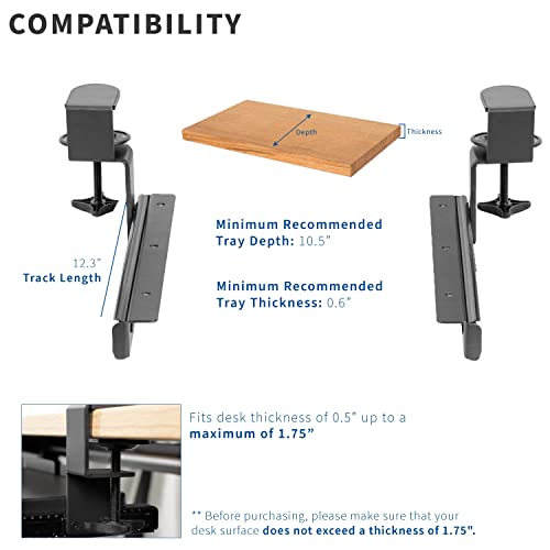 VIVO Clamp and 12 inch Rail Set for DIY Custom Wooden Keyboard Trays (Tray Not Included), Under Desk Pull Out Slider Track with Extra Sturdy C-clamp Mount System, Black, MOUNT-RAIL02