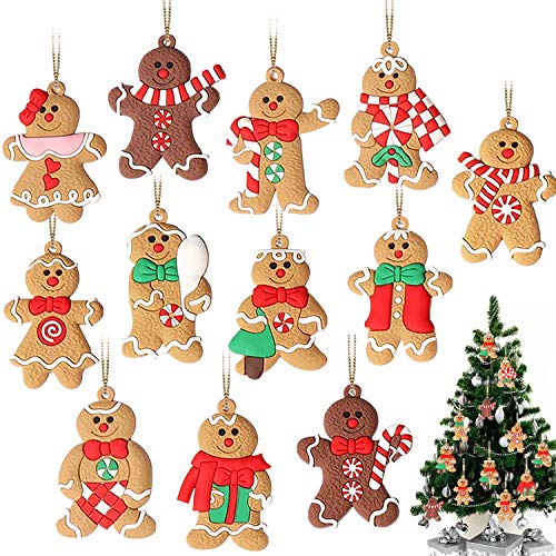 GuassLee 12 Pack Gingerbread Man Ornaments for Christmas Tree Decorations, 3 inch Tall Gingerman Hanging Charms Christmas Tree Ornament Holiday Decorations