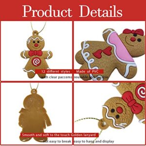 GuassLee 12 Pack Gingerbread Man Ornaments for Christmas Tree Decorations, 3 inch Tall Gingerman Hanging Charms Christmas Tree Ornament Holiday Decorations