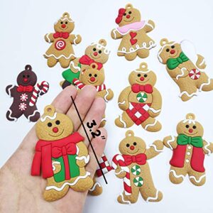 GuassLee 12 Pack Gingerbread Man Ornaments for Christmas Tree Decorations, 3 inch Tall Gingerman Hanging Charms Christmas Tree Ornament Holiday Decorations