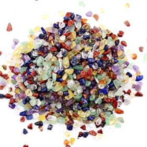 7 Chakra Natural Chip Stone Beads 3-5mm 100g About 500 Pieces Irregular Gemstones Healing Crystal Loose Rocks Bead Hole Drilled DIY for Bracelet Jewelry Making Crafting (3-5mm, 7 Chakra Color Mix)