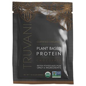 truvani organic vegan protein powder chocolate - 20g of plant based protein, organic protein powder, pea protein for women and men, vegan, non gmo, gluten free, dairy free (1 serving)