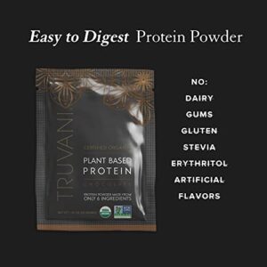 Truvani Organic Vegan Protein Powder Chocolate - 20g of Plant Based Protein, Organic Protein Powder, Pea Protein for Women and Men, Vegan, Non GMO, Gluten Free, Dairy Free (1 Serving)