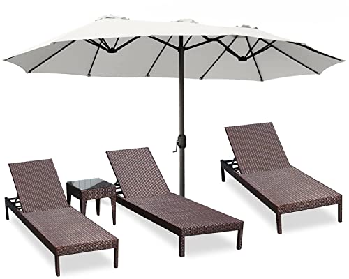 ABCCANOPY 15FT Double-Sided Aluminum Table Patio Umbrella Garden Large Umbrella,Swimming Pool 12+Colors,Light Beige