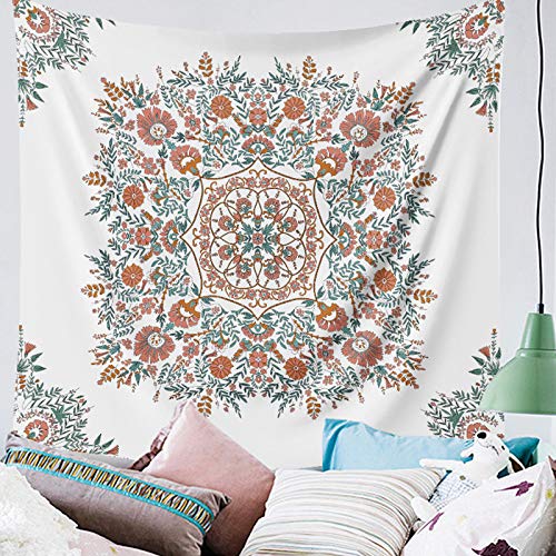 LANG XUAN Mandala Tapestry Wall Hanging Flower Psychedelic Tapestry Wall Hanging Decor for Living Room Bedroom Bohemian Plant Print (Green, 51.18" x 59.06")