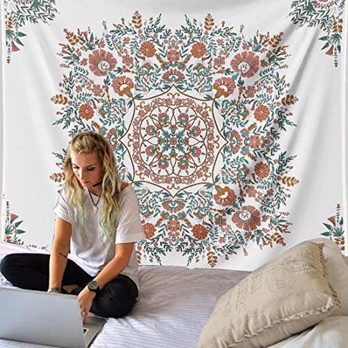 LANG XUAN Mandala Tapestry Wall Hanging Flower Psychedelic Tapestry Wall Hanging Decor for Living Room Bedroom Bohemian Plant Print (Green, 51.18" x 59.06")