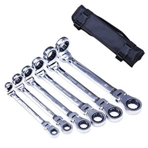 bang 4 buck metric ratchet wrench set double box end flex head ratcheting wrench roll for craftsman, 8-19mm standard wrench set chrome vanadium steel gear wrench with organizer pouch, 6-piece