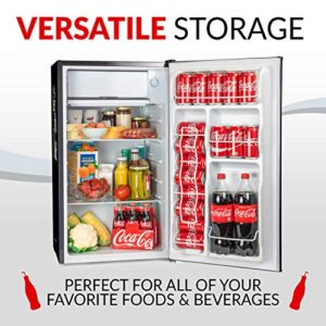 Nostalgia Coca-Cola Refrigerator with Freezer, 3.2 Cu. Ft., Adjustable Temperature Cools as Low as 32 Degrees, Bottle Opener, Ice Cube Tray, Scraper Included, Black