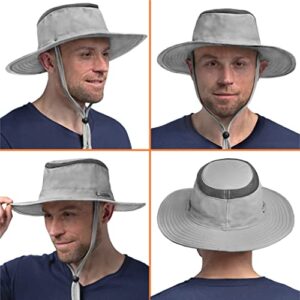 SUN CUBE Sun Hat for Men Wide Brim, Women Safari Hat, Hiking Bucket Hat UV Sun Protection, Boonie Hat Outdoor | Fishing Hat Summer for Sun Beach Camping UPF 50+, Light Gray