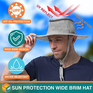 SUN CUBE Sun Hat for Men Wide Brim, Women Safari Hat, Hiking Bucket Hat UV Sun Protection, Boonie Hat Outdoor | Fishing Hat Summer for Sun Beach Camping UPF 50+, Light Gray